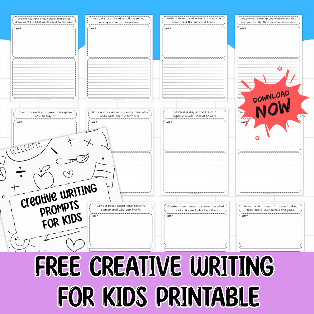 FREE 100 Creative Writing Prompts for Kids Printable - Happier Homeschool