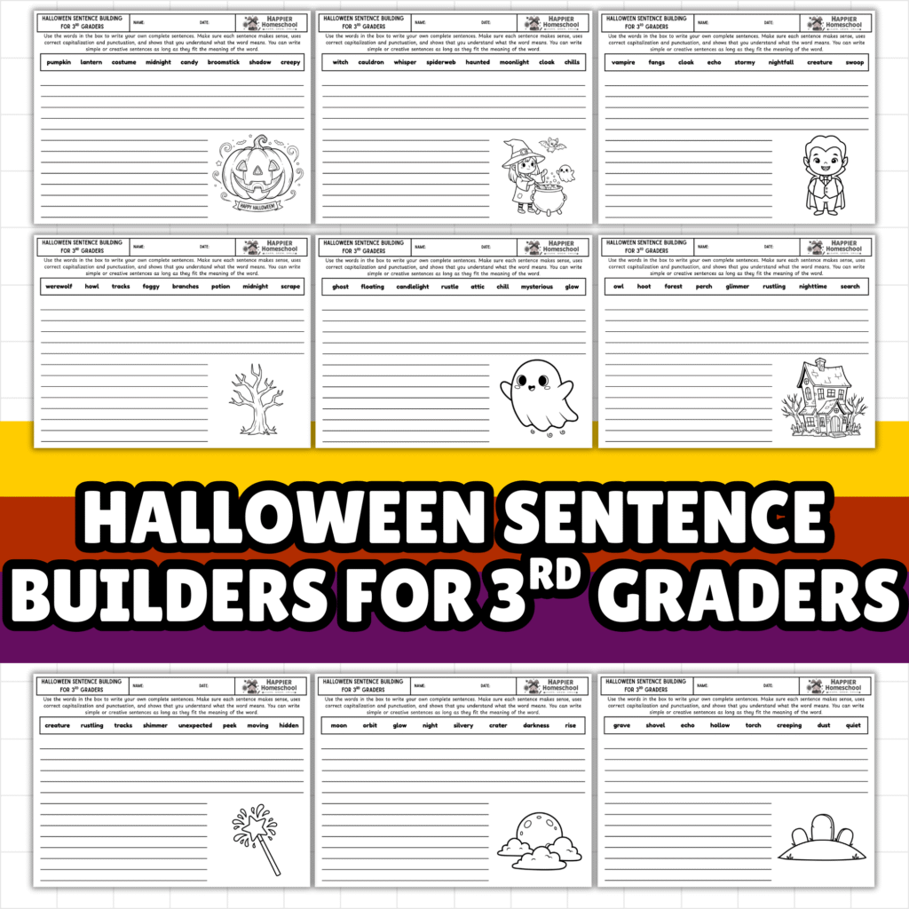 Free Halloween Sentence Building Worksheets for 3rd Graders - Happier ...