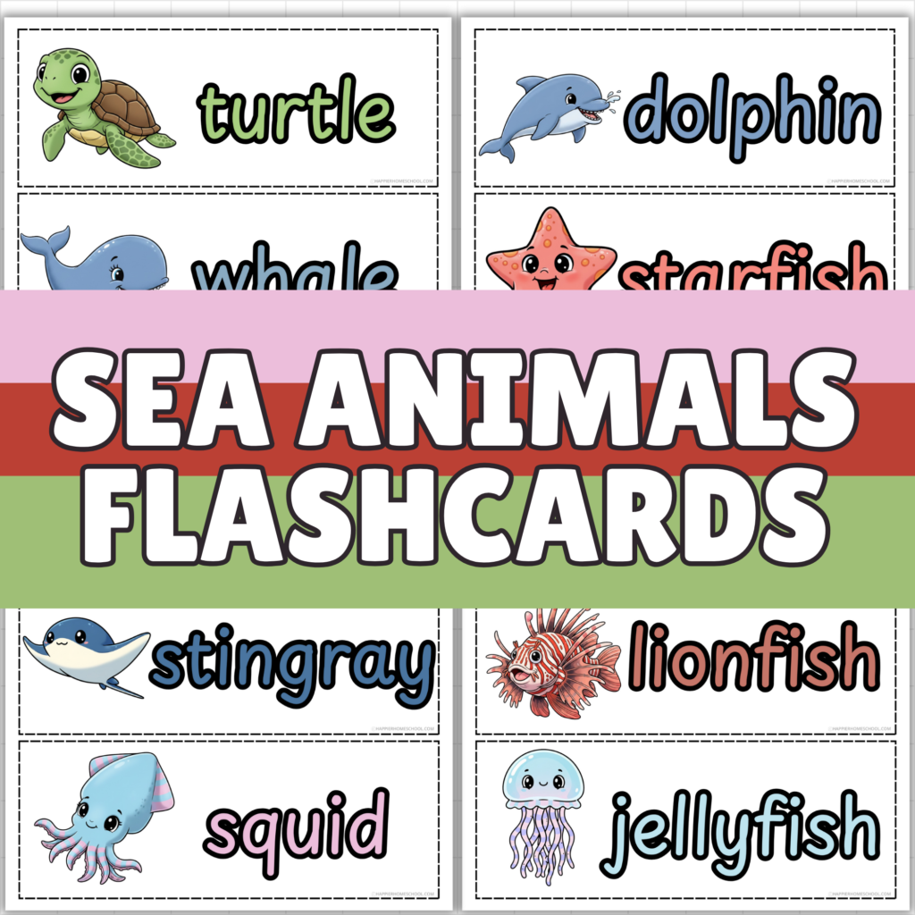Free 12 Sea Animals Flashcards Printable for Preschoolers - Happier ...