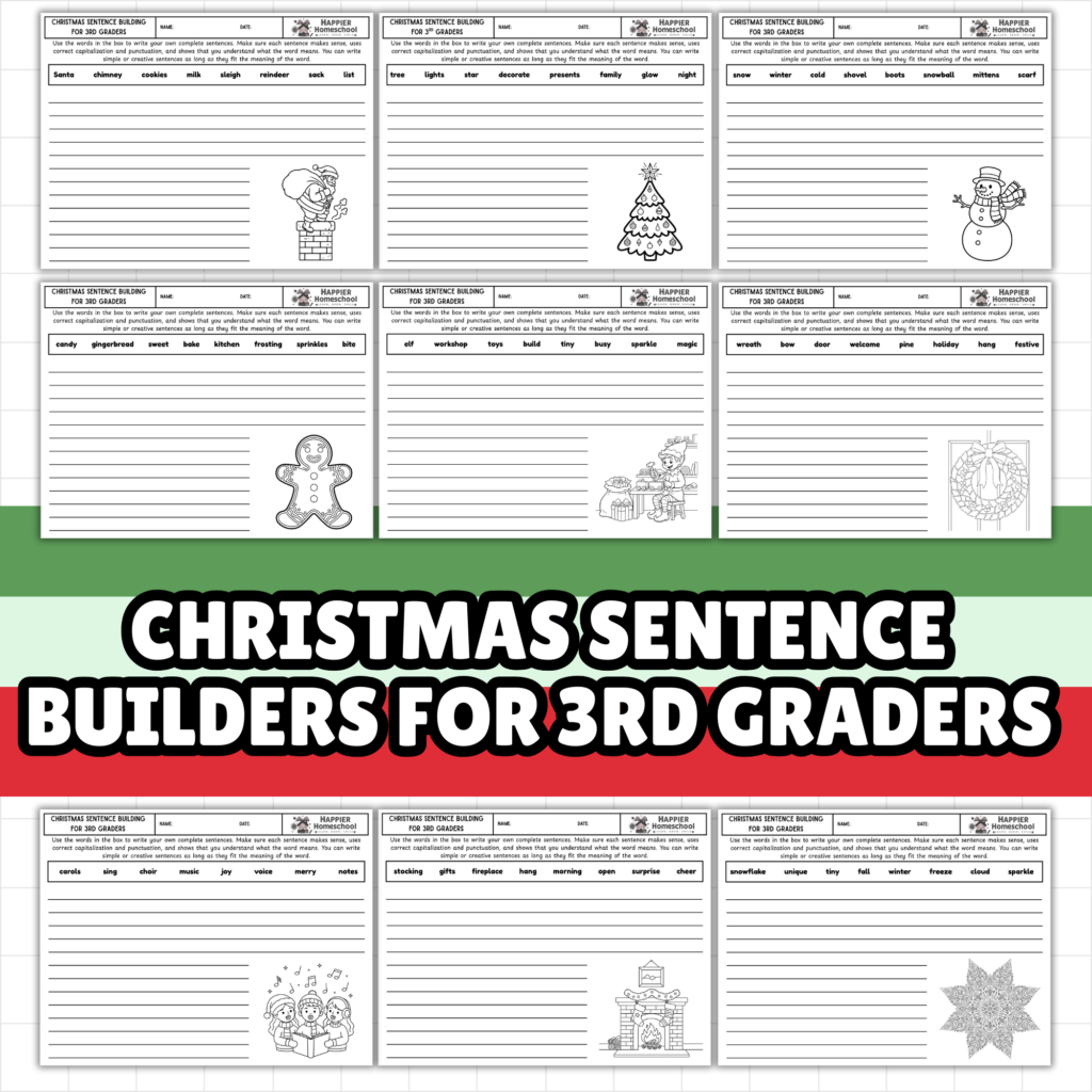 Free Christmas Sentence Building for 3rd Graders - Happier Homeschool